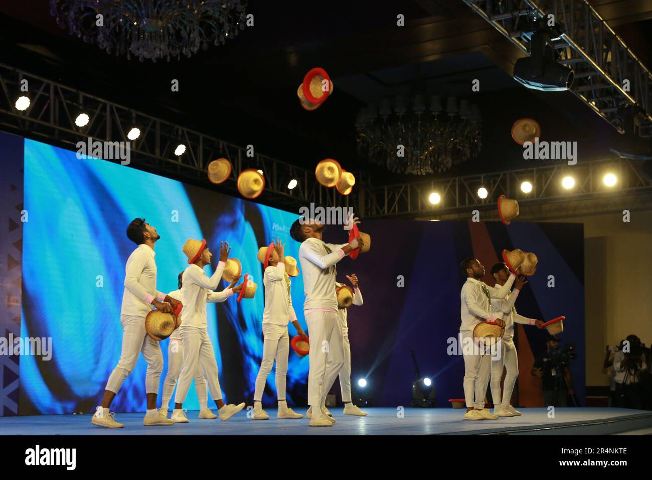 A stage show and tribe dancing performance during a ceremony ‘Sports ...