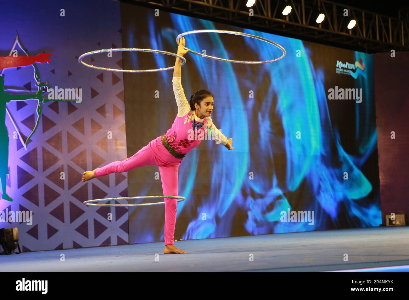 A stage show and tribe dancing performance during a ceremony ‘Sports ...