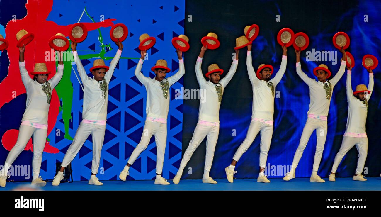 A stage show and tribe dancing performance during a ceremony ‘Sports ...
