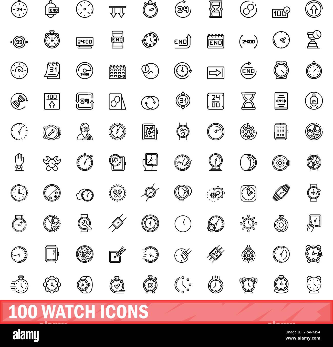 100 watch icons set. Outline illustration of 100 watch icons vector set ...
