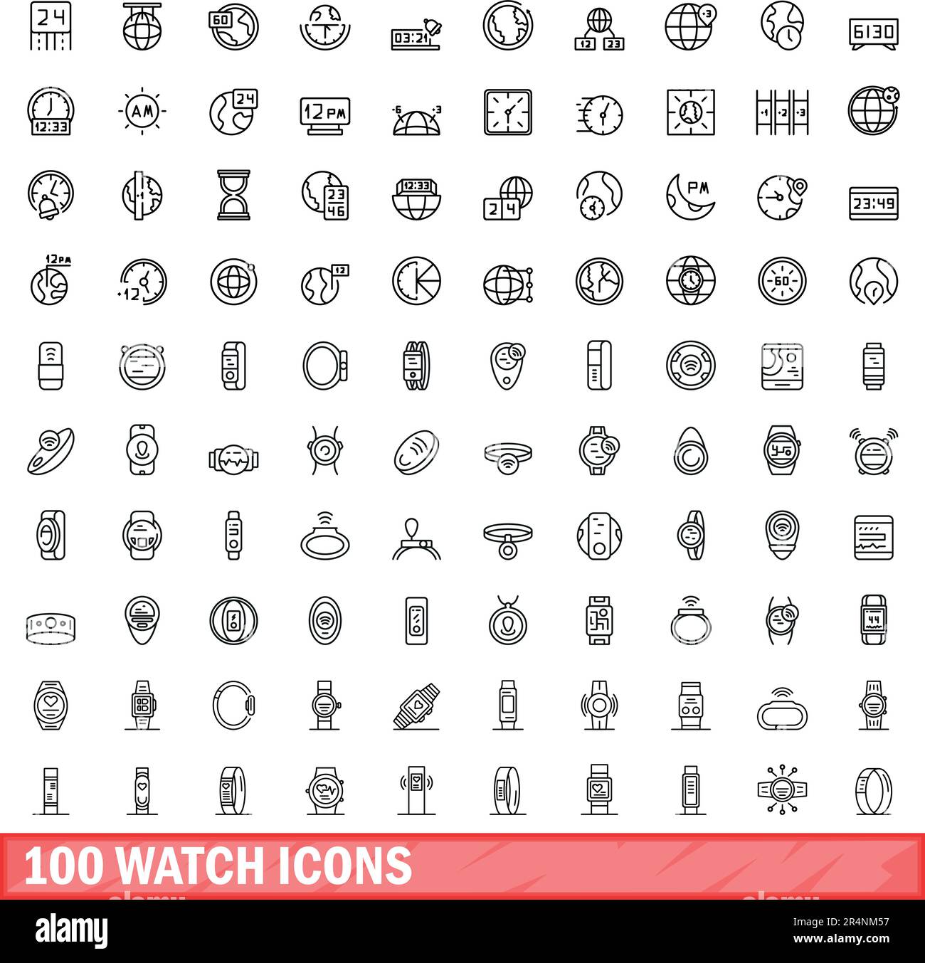 100 watch icons set. Outline illustration of 100 watch icons vector set ...