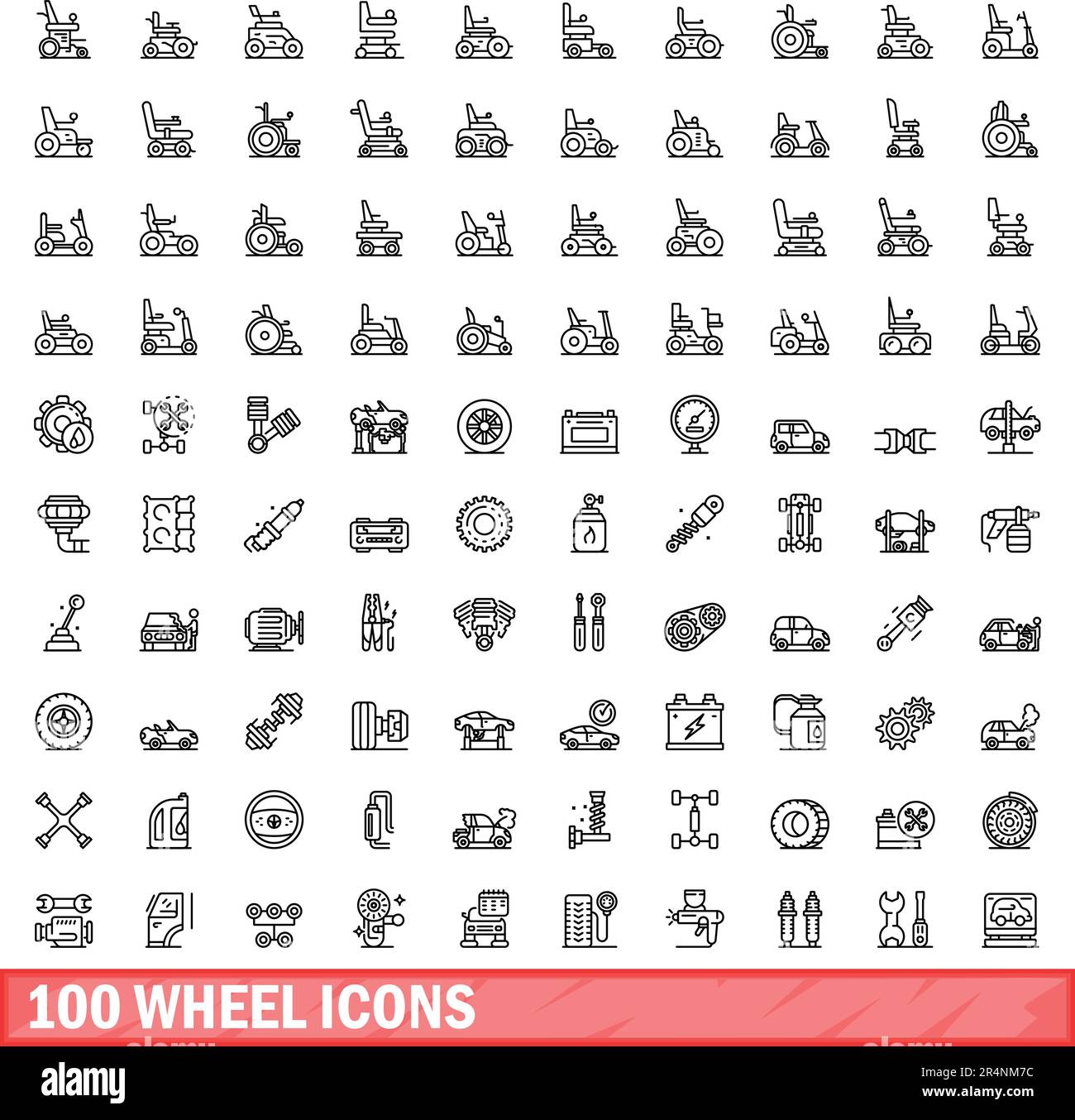 100 wheel icons set. Outline illustration of 100 wheel icons vector set ...
