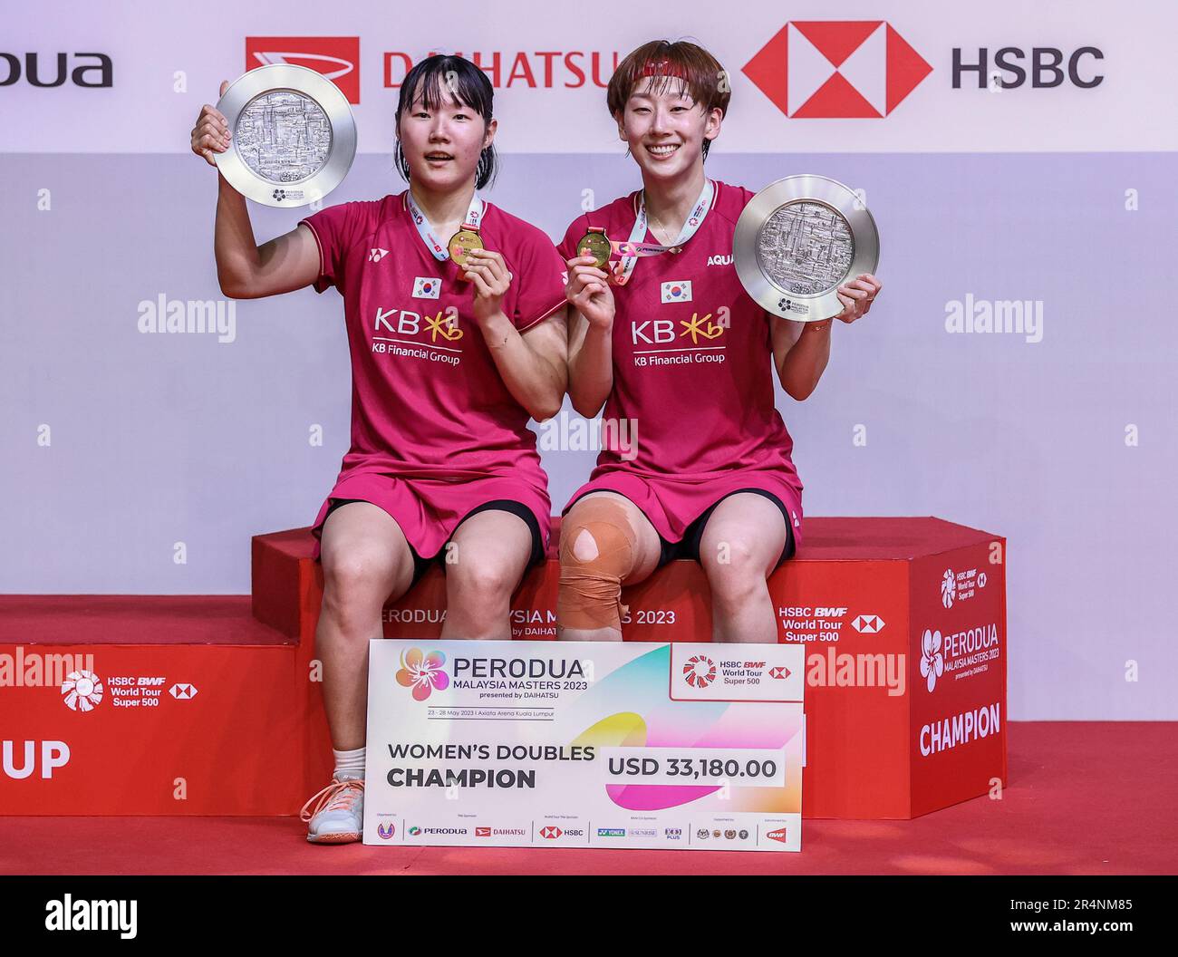 Kuala Lumpur, Malaysia. 28th May, 2023. Lee So Hee (R) and Baek Ha Na of Korea pose with their ...