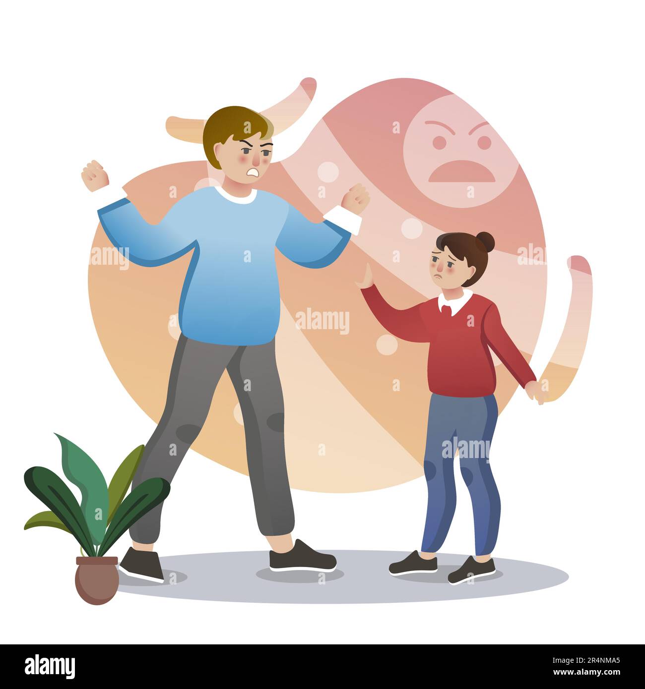 Aggressive illustration. Girl, boy, flower. Editable vector graphic ...