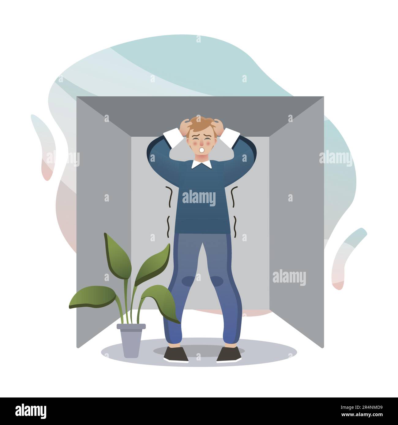 Panic attack illustration. Man, flower, room. Editable vector graphic ...