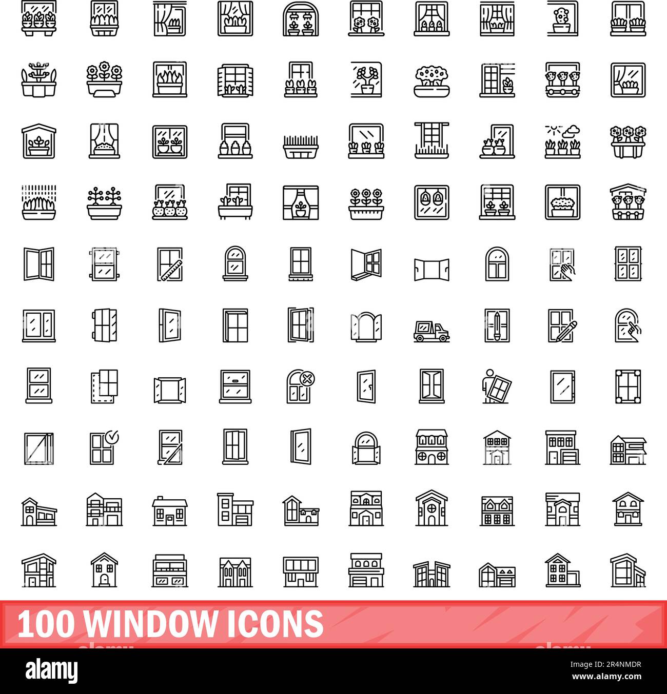 100 window icons set. Outline illustration of 100 window icons vector ...