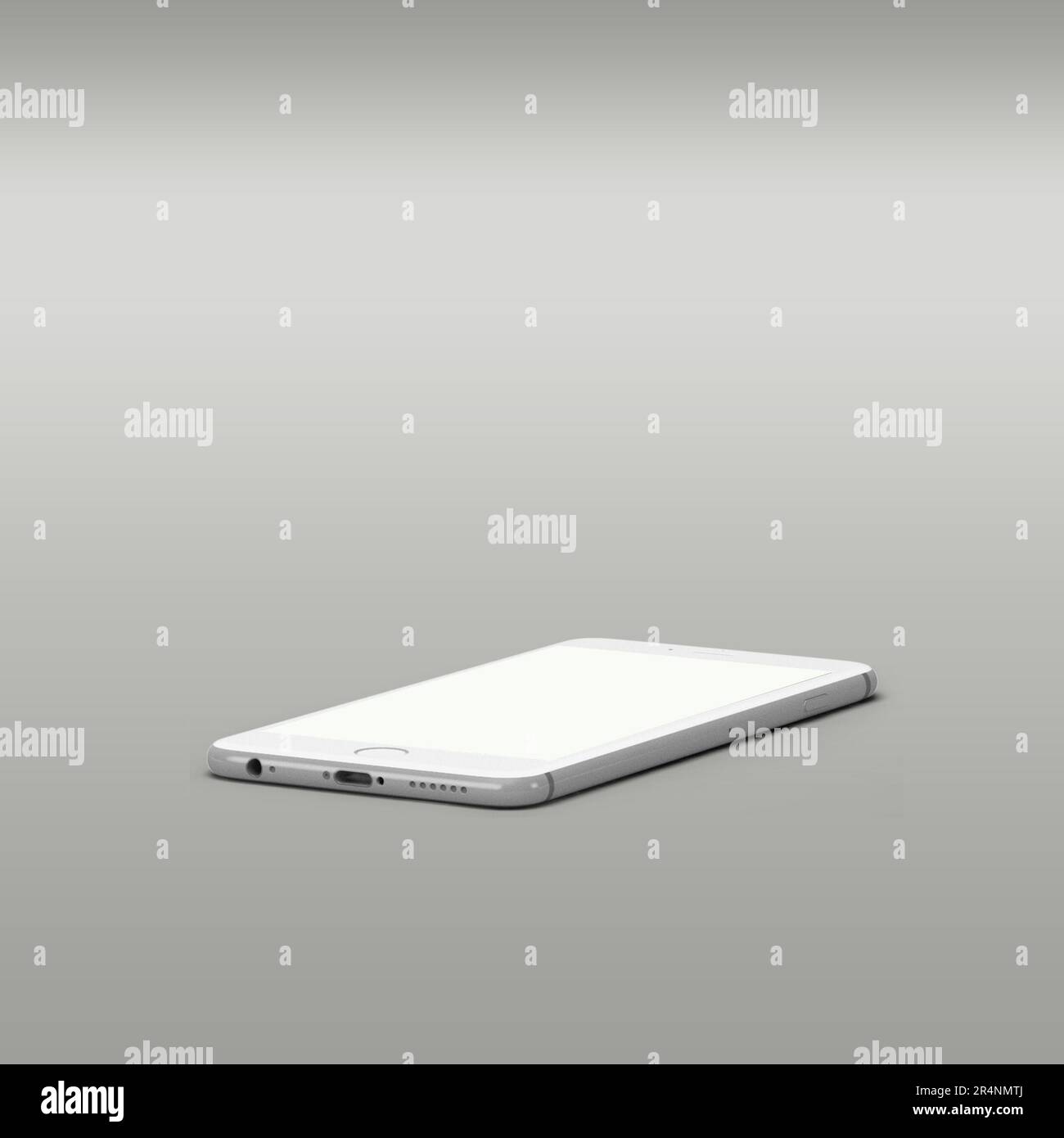 Shiny smartphones isolated on grey background with blank white screen ...