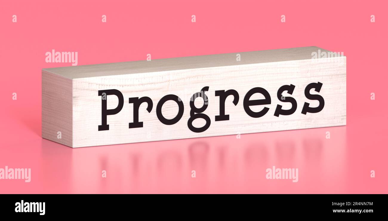 Progress - word on wooden block - 3D illustration Stock Photo - Alamy