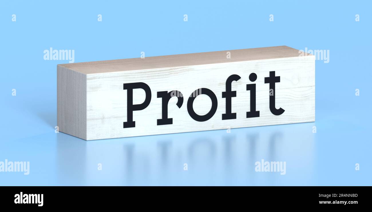Profit - word on wooden block - 3D illustration Stock Photo - Alamy