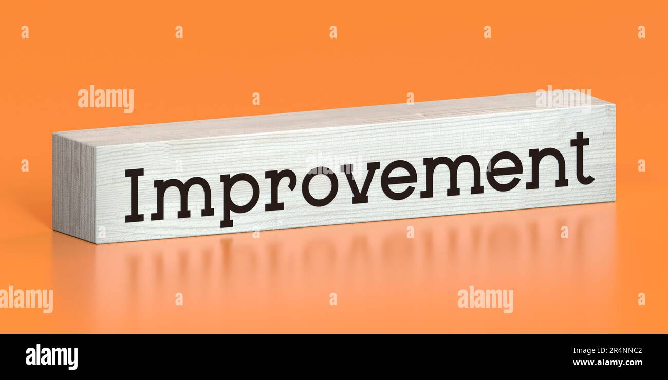 Improvement - word on wooden block - 3D illustration Stock Photo - Alamy