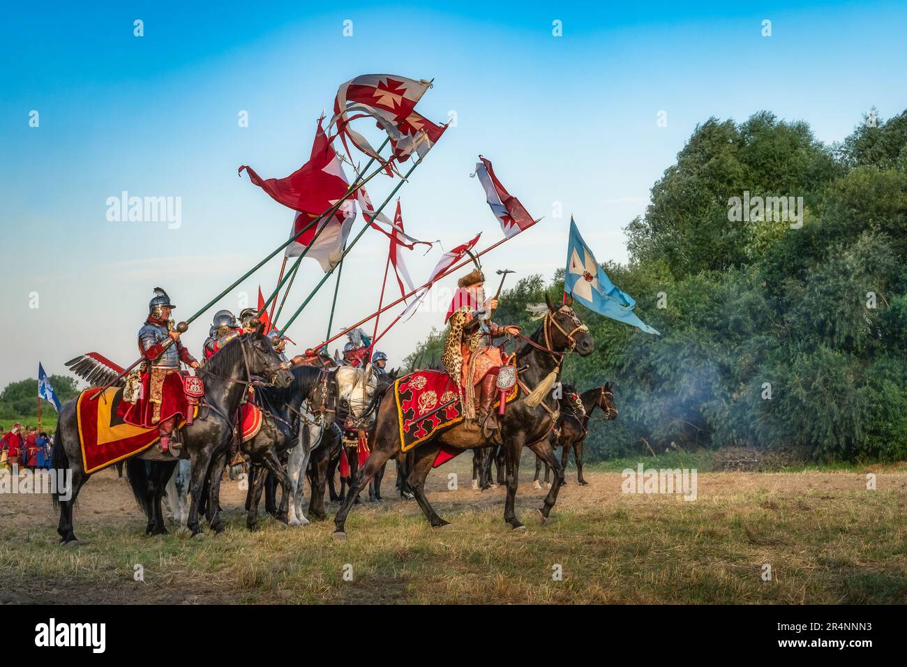 Gniew, Poland, Aug 2020 Hussars holding long lances and preparing for a ...