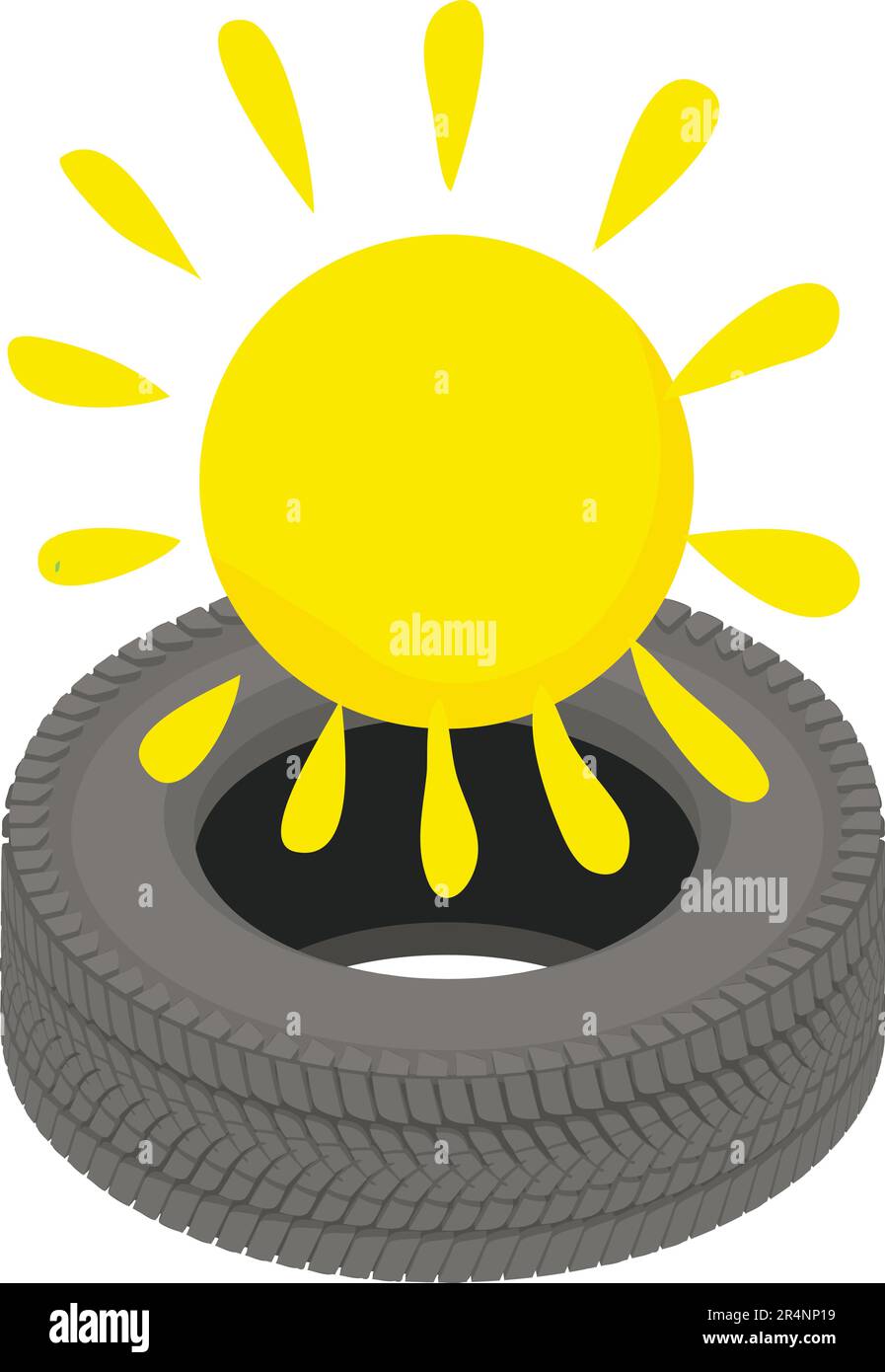 Summer tire icon isometric vector. New black summer car tire and yellow ...