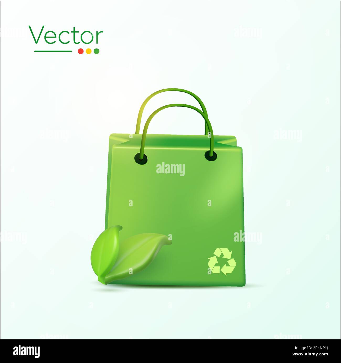 3d green paper shopping bag with leaf, recycle icon. Design concept for ...