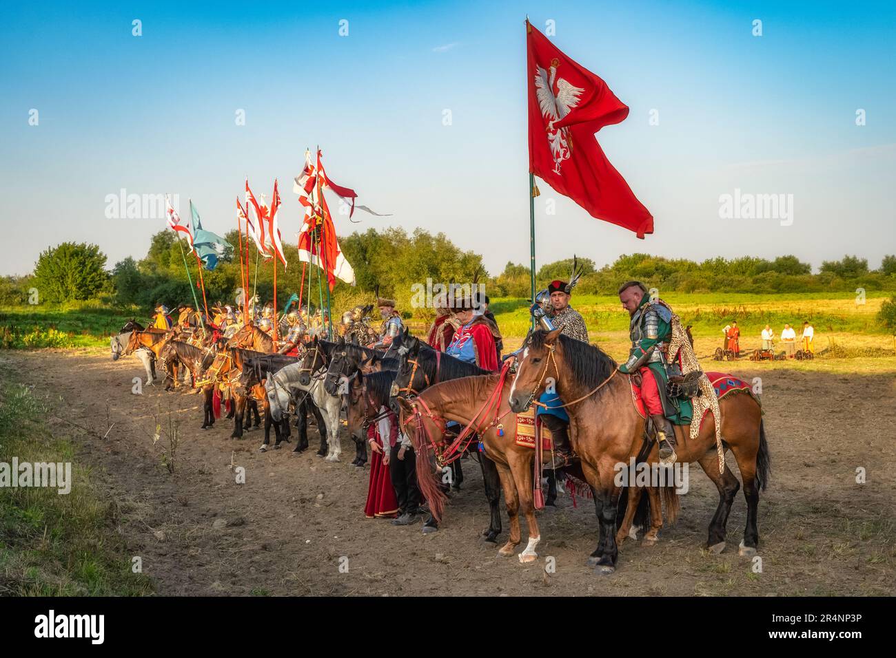 Gniew, Poland, Aug 2020 Polish Hussars, heavy cavalry, presenting their ...