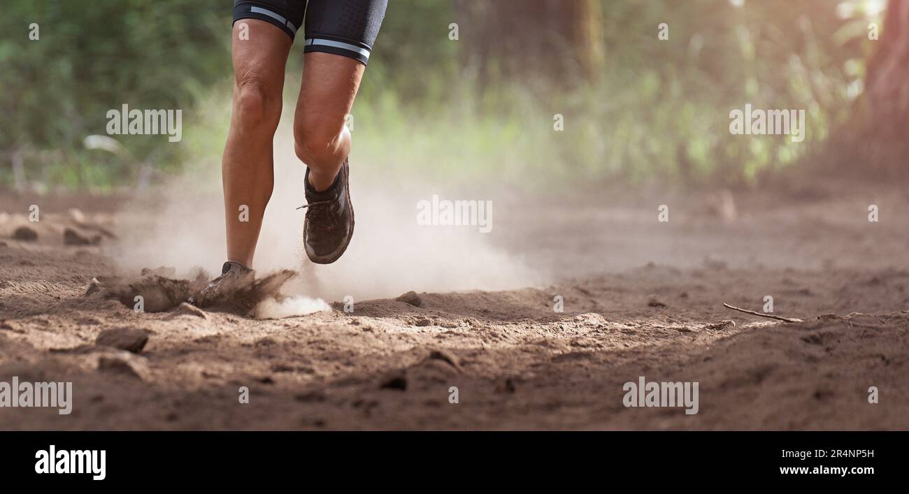 Trail runner running in summer mountain nature landscape on difficult ...