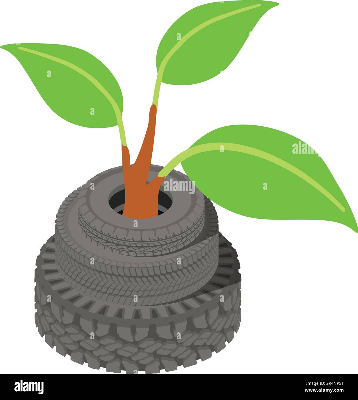 Environmental pollution icon isometric vector. Old worn car tire and green leaf. Industrial ...