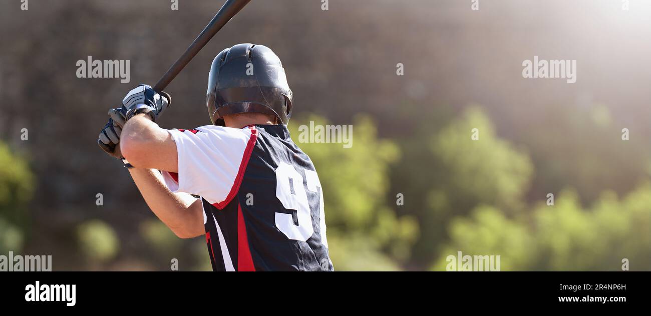 Baseball players in action on the stadium, baseball batter waiting to ...