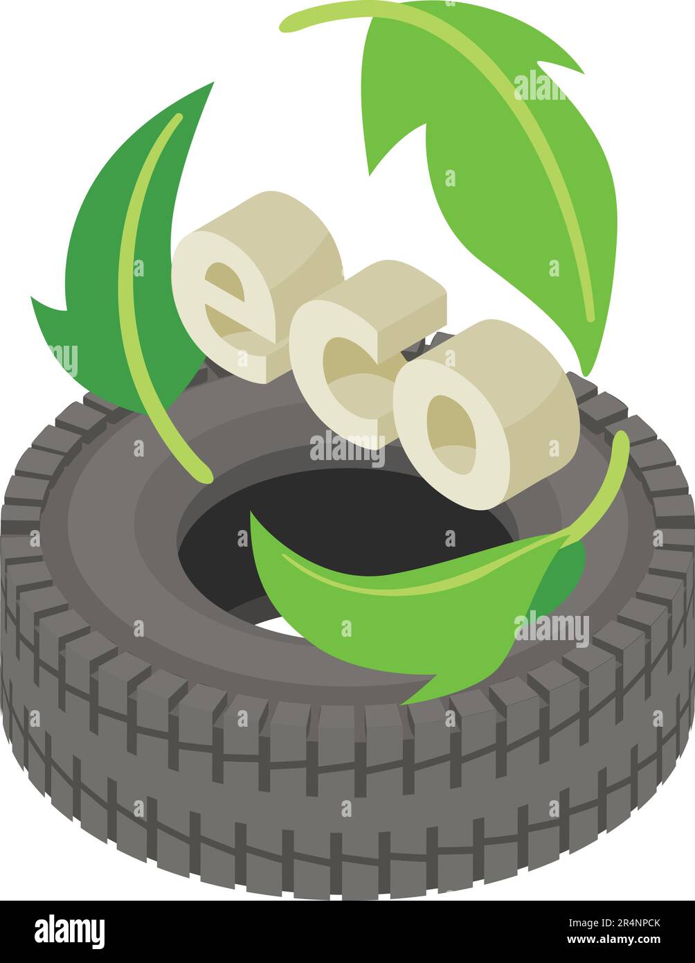 Environmental protection icon isometric vector. Old car tire and inscription eco. Recycling ...