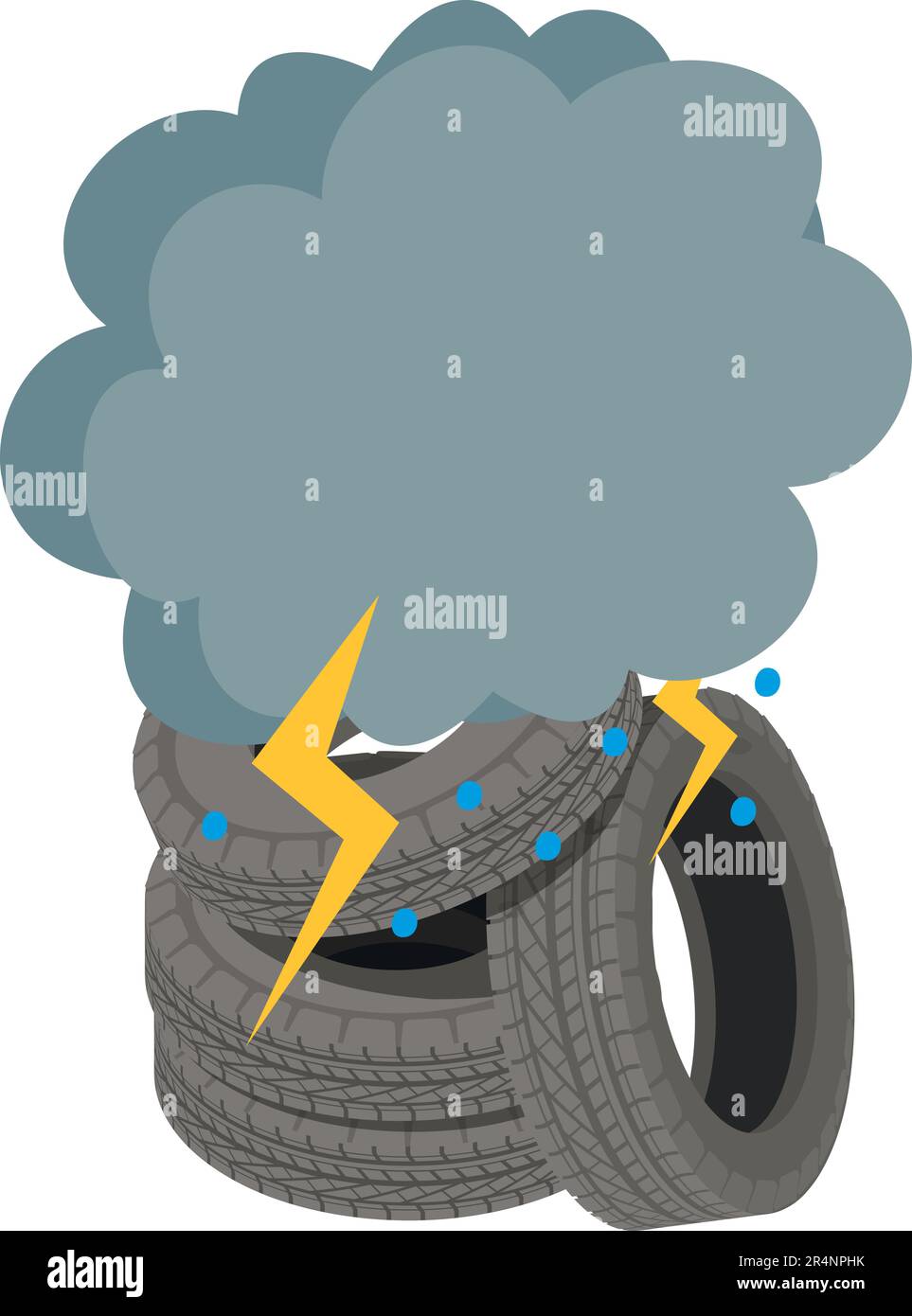 Tire junkyard icon isometric vector. Old worn car tire and storm cloud ...