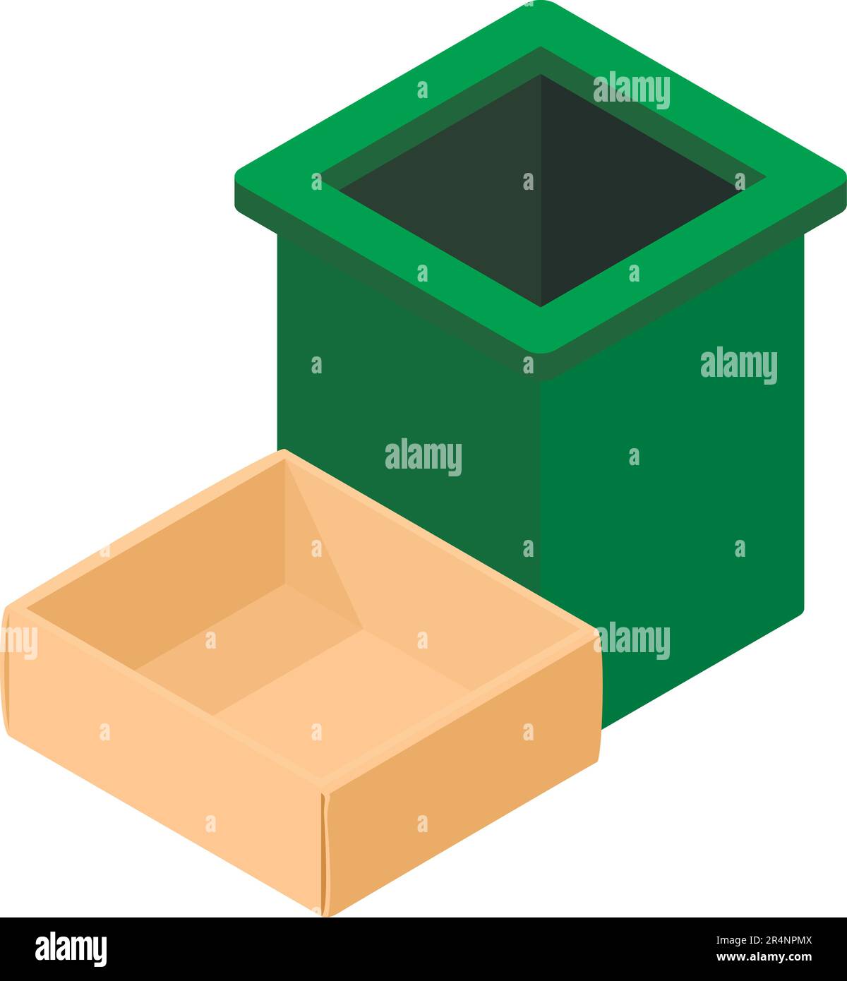 Recycling paper icon isometric vector. Empty cardboard box near square ...