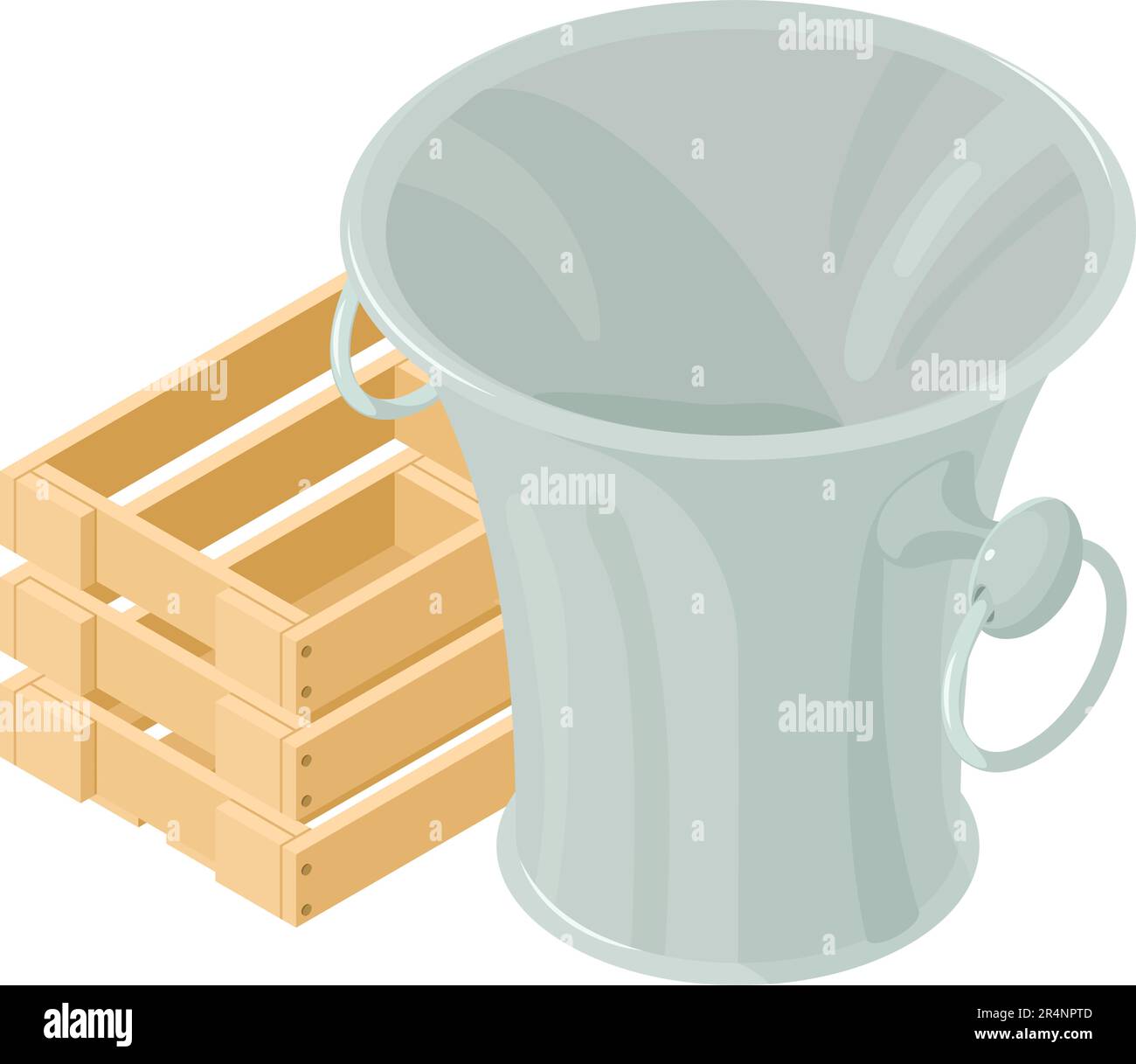 Sand container icon isometric vector. Empty wooden box and metal sand ...