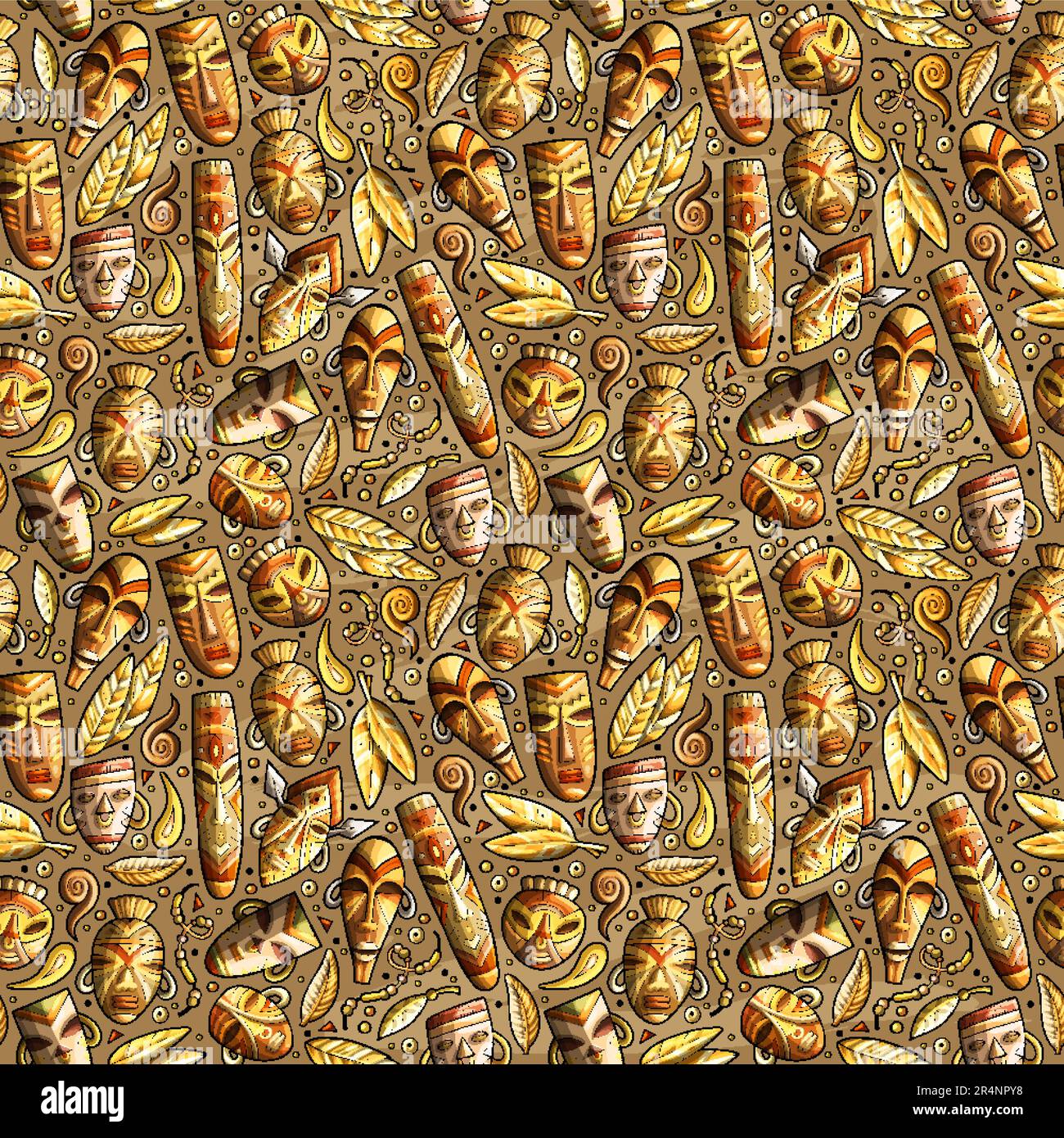 Cartoon cute African seamless pattern. Colorful lots of objects ...