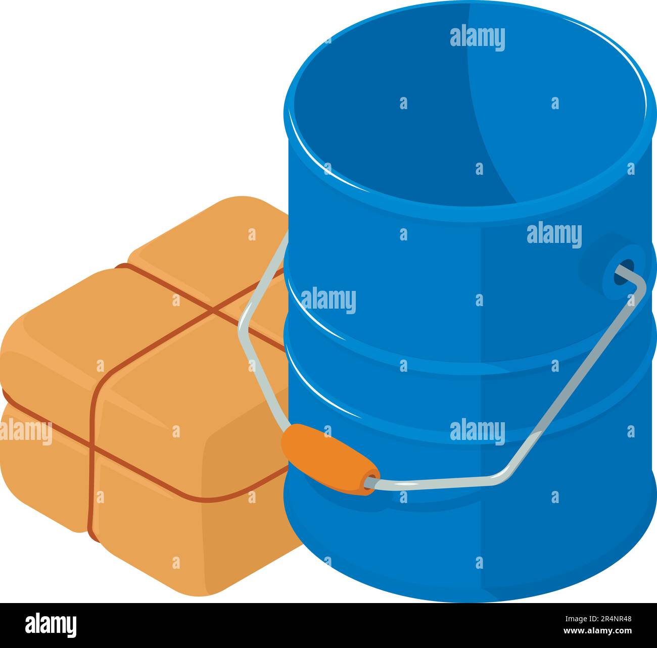 Fire equipment icon isometric vector. Blue metal empty sand bucket and ...