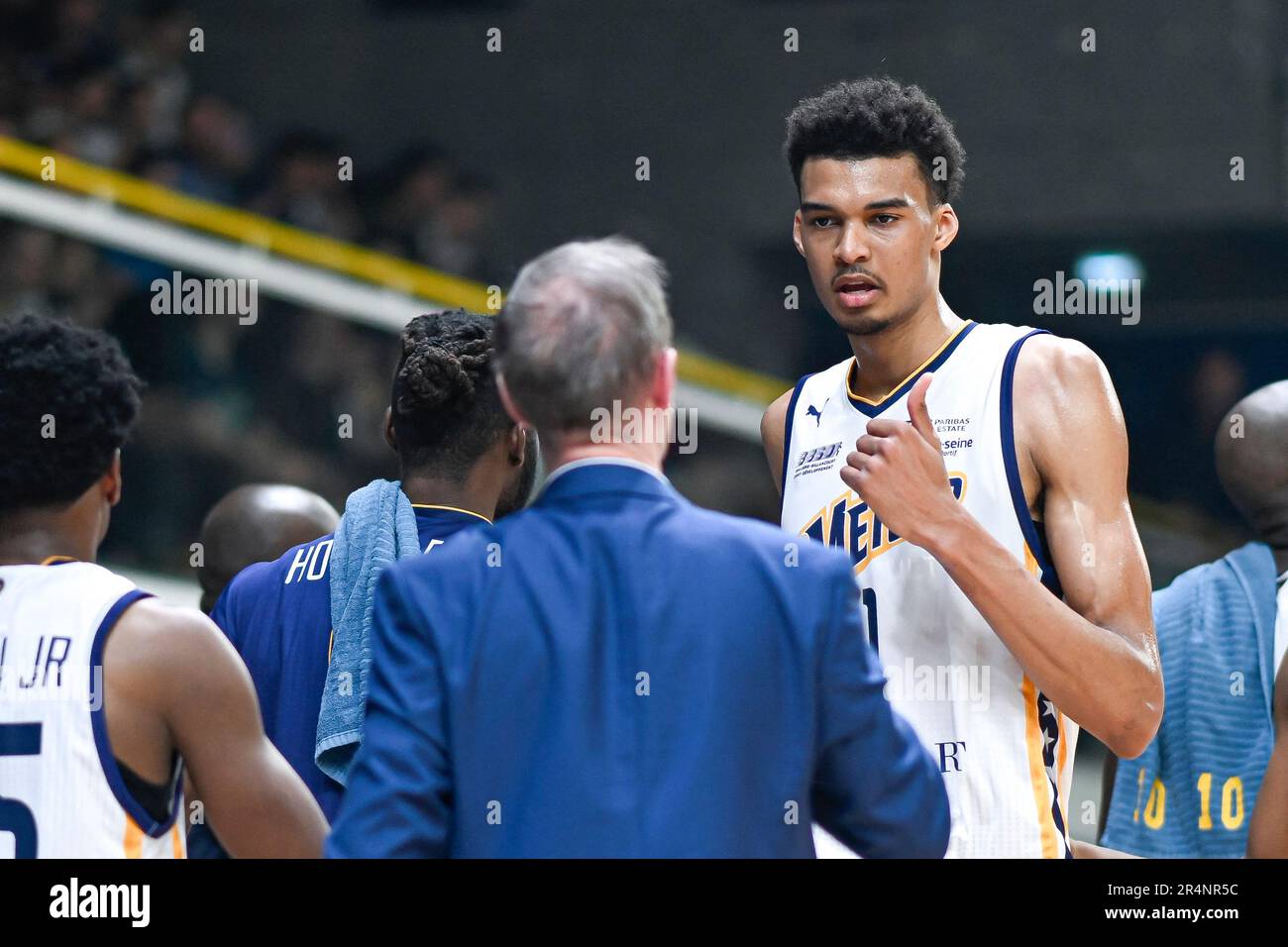 Paris, France. 28th May, 2023. Victor Wembanyama and Vincent Collet ...