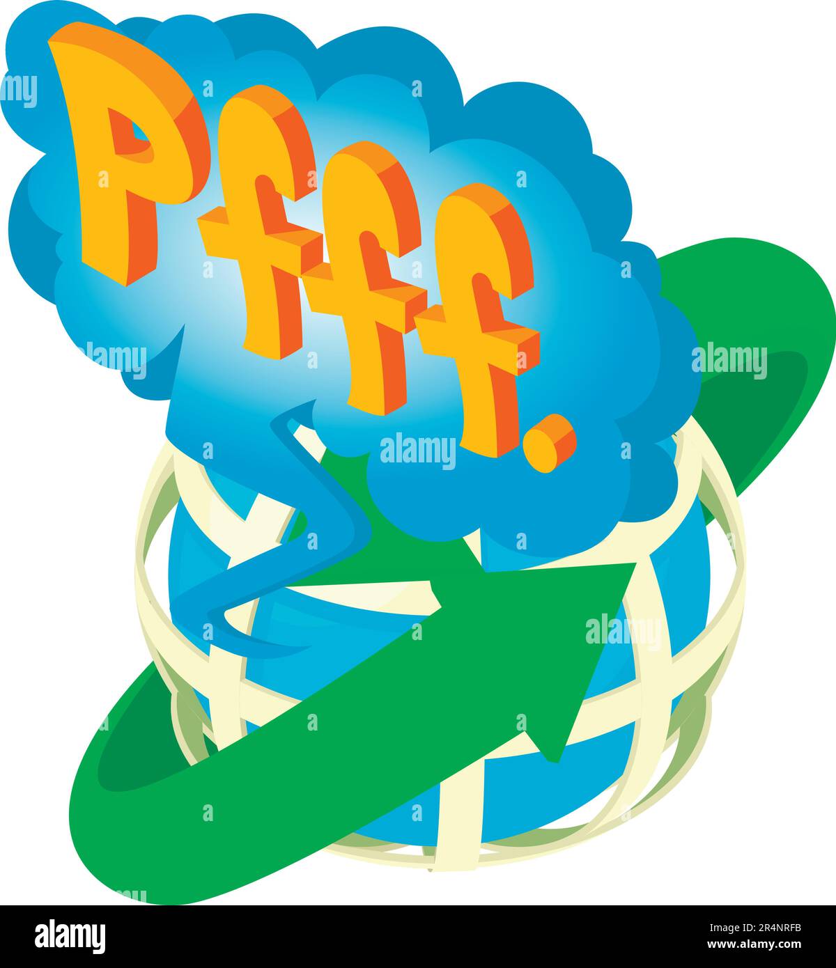 Pfff icon isometric vector. Planet grid with green arrow and pfff ...