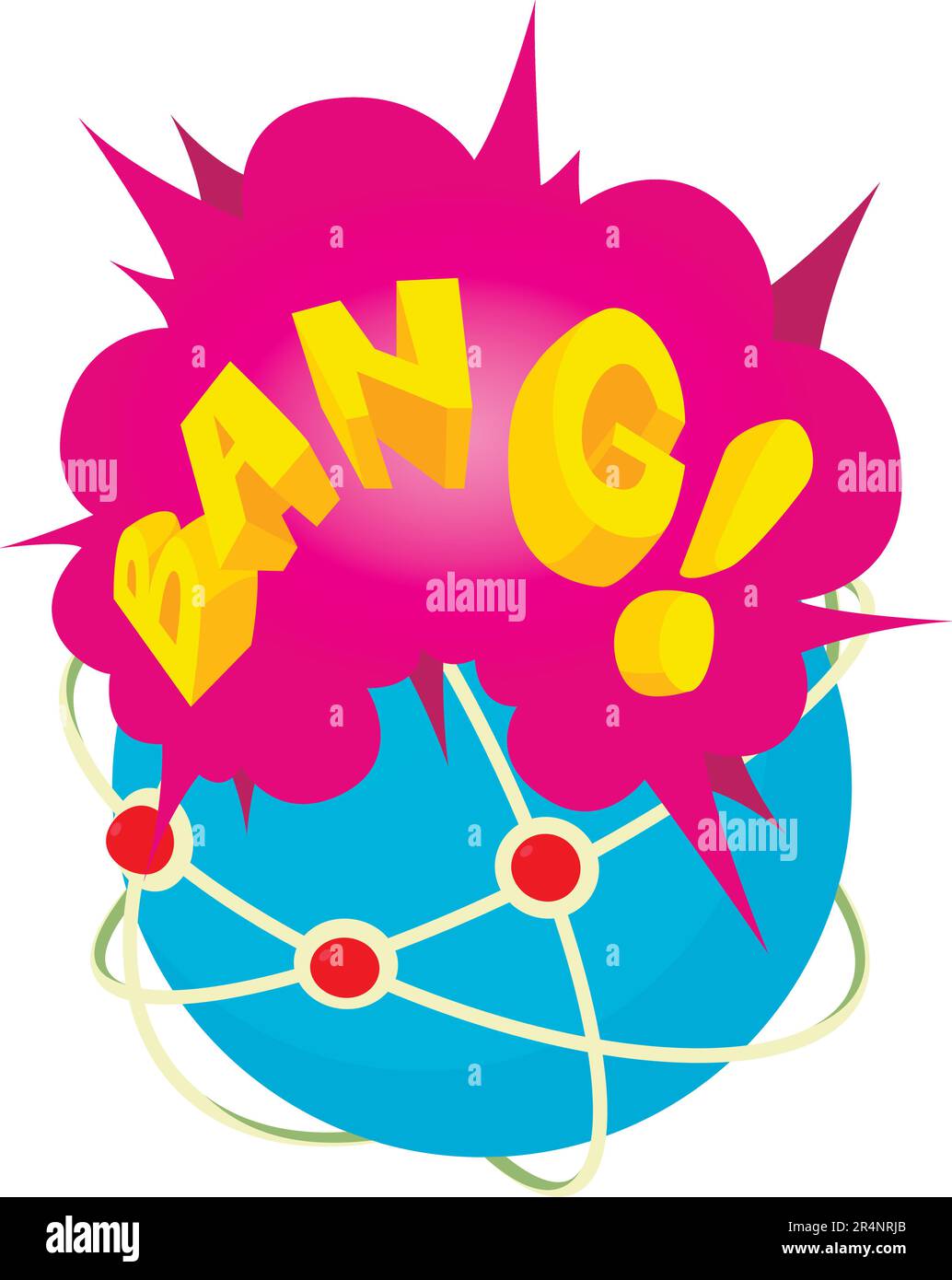 Bang icon isometric vector. Planet grid with red pin and bang speech ...