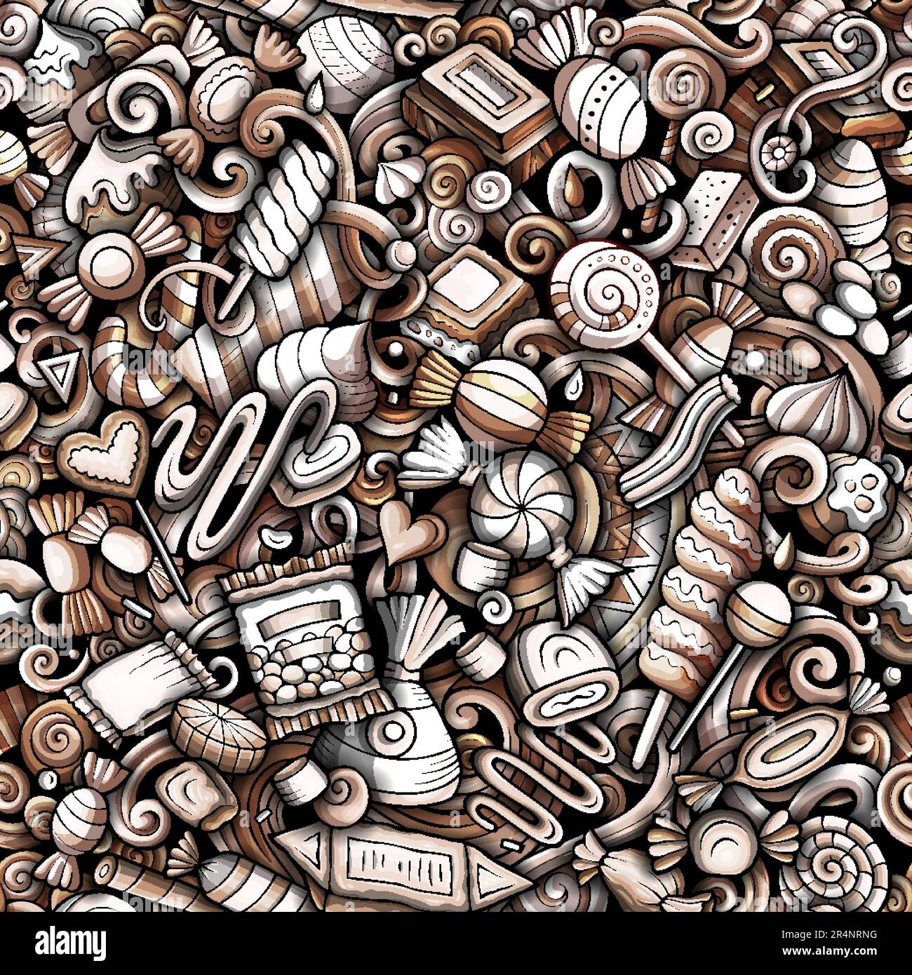 Cartoon doodles Candies seamless pattern. Backdrop with confectionery ...