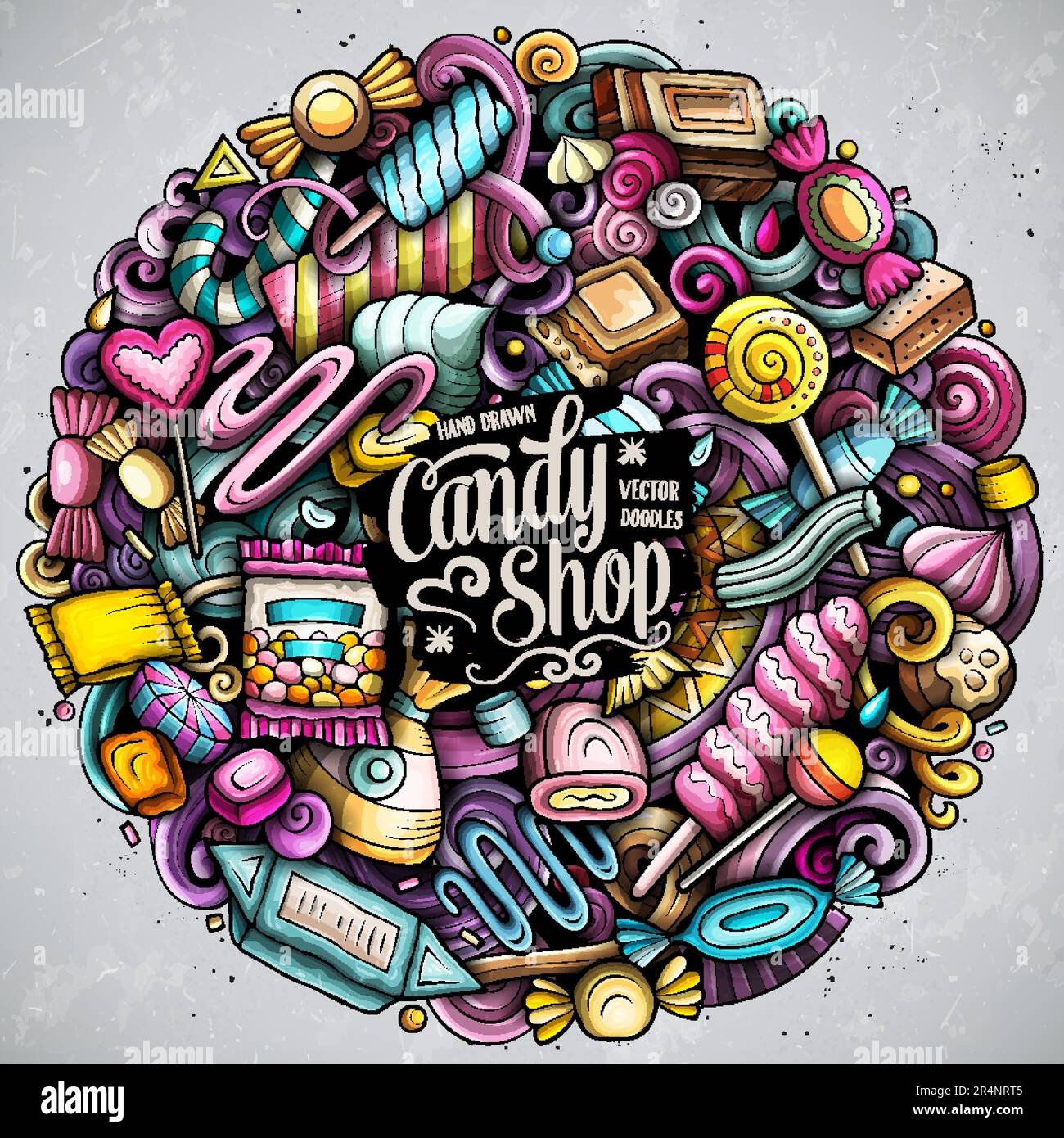 Candies cartoon vector round doodles illustration. Sweet food design ...