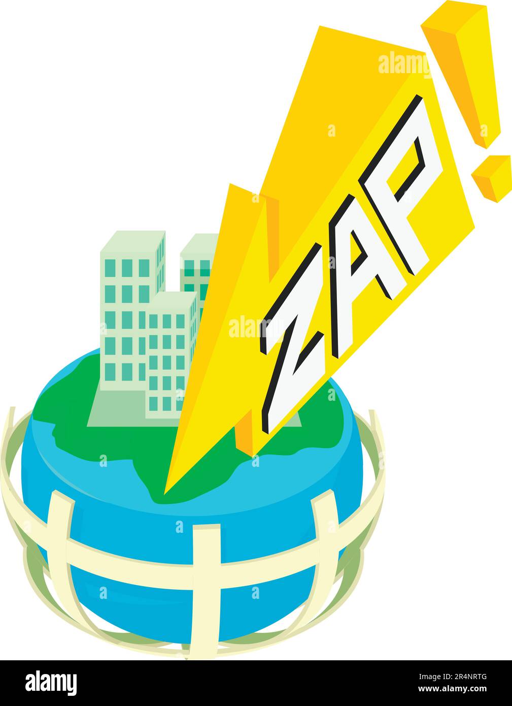 Zap icon isometric vector. Planet grid with building and zap speech ...