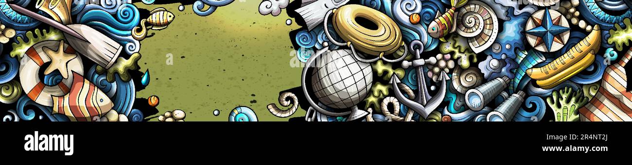 Marine hand drawn doodle banner. Cartoon vector detailed flyer ...