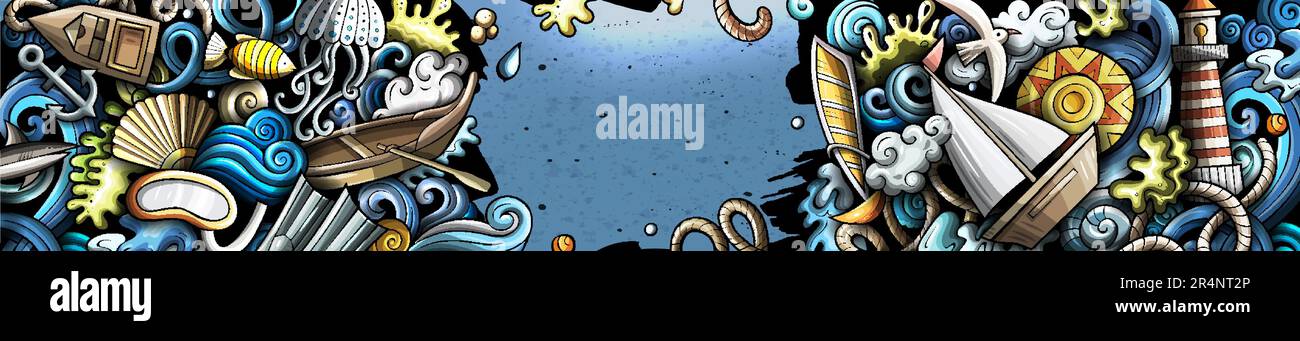 Marine hand drawn doodle banner. Cartoon vector detailed flyer ...
