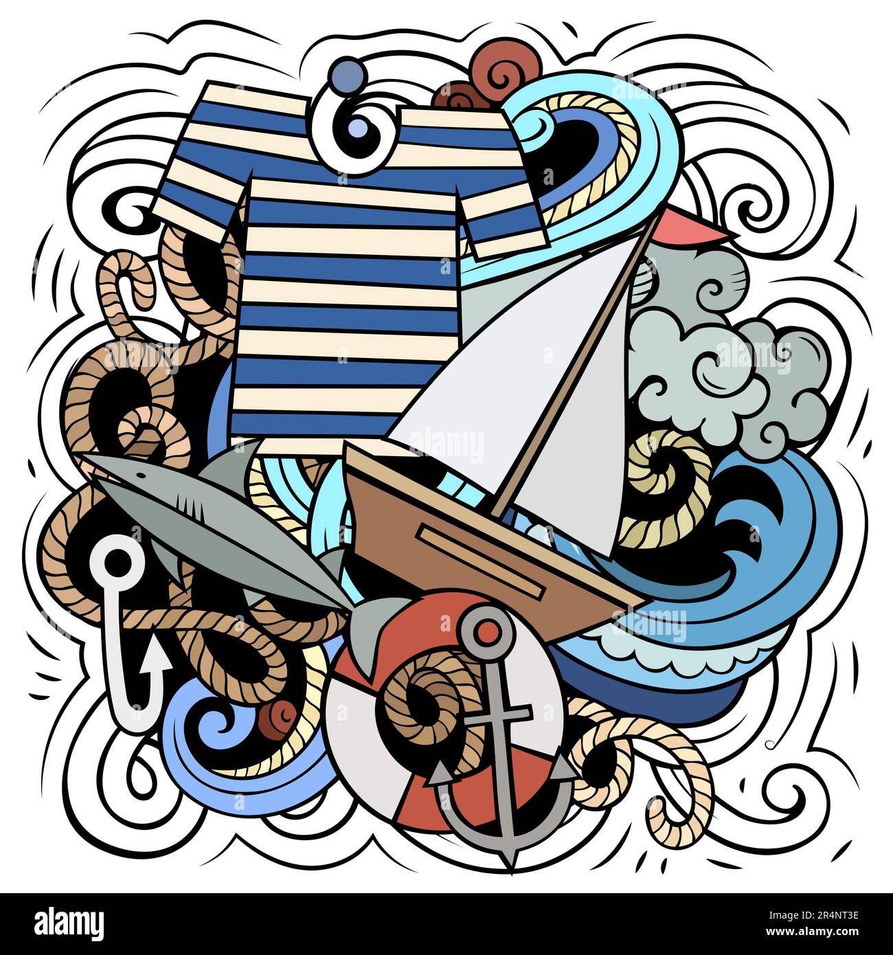 Nautical cartoon vector illustration. Colorful detailed composition ...