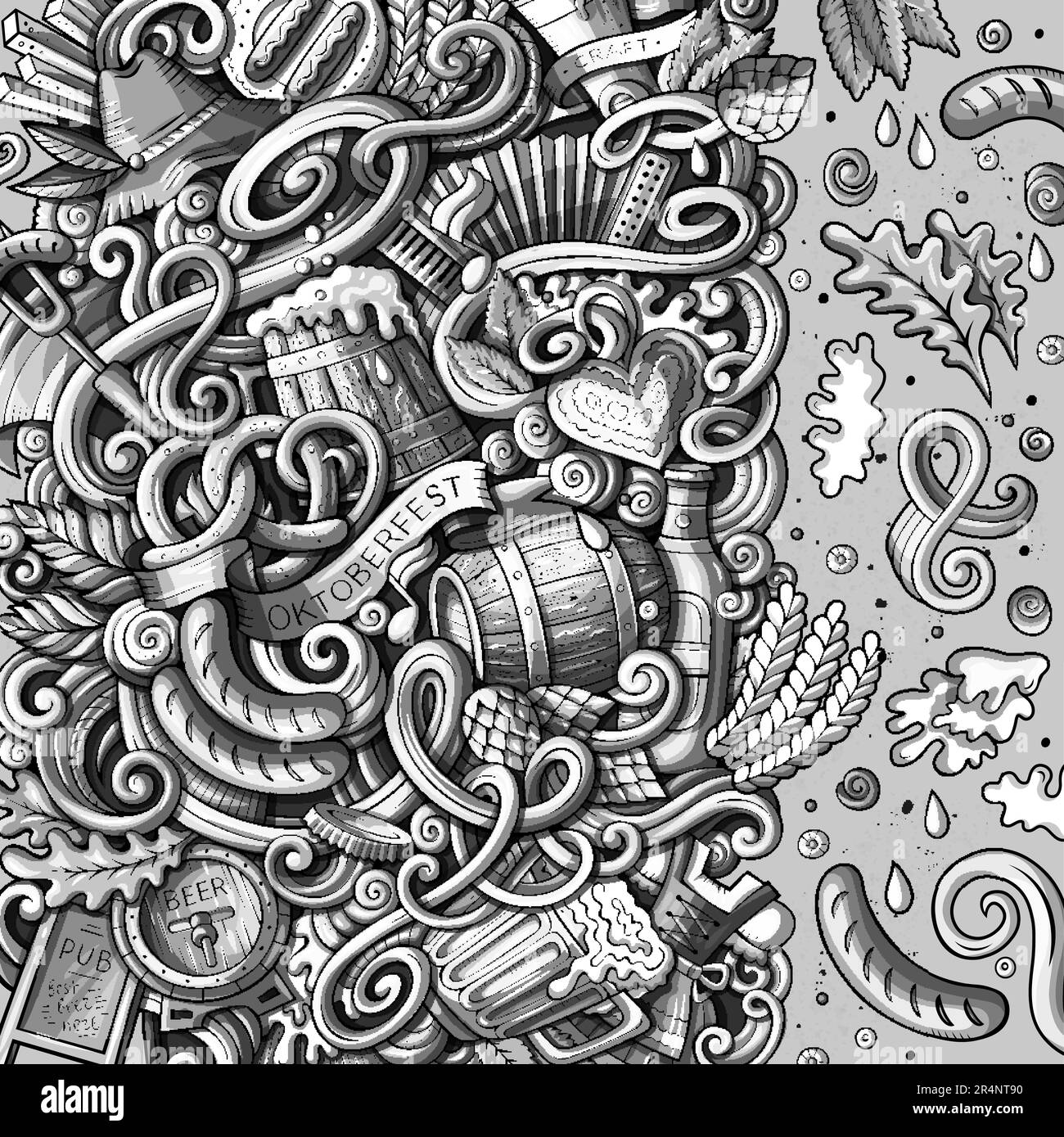 Cartoon cute doodles hand drawn Beer fest frame design. Graphic ...