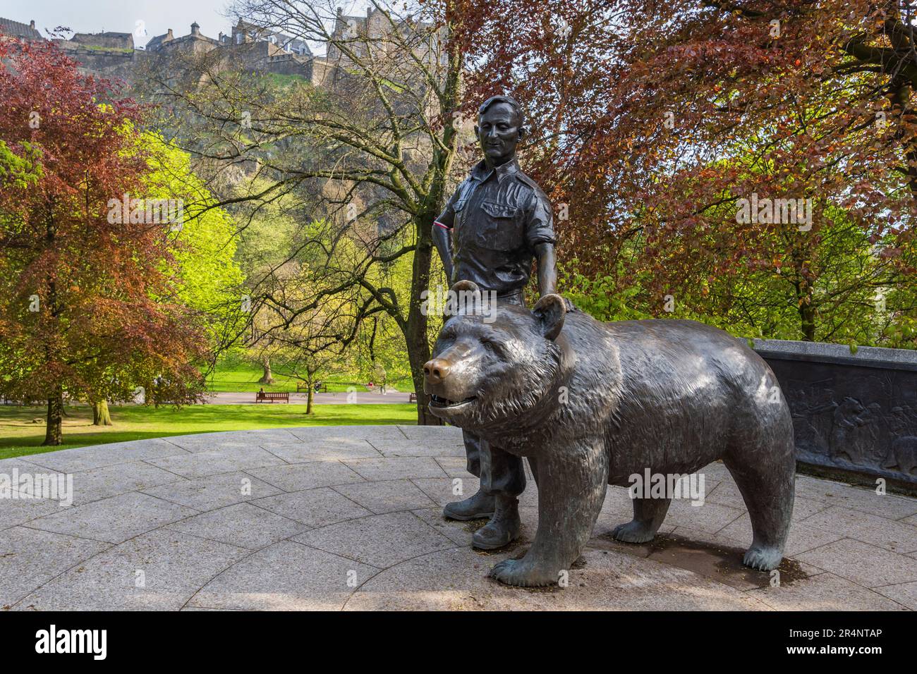 Statue Of Wojtek The Soldier Bear In Princes Street Gardens In Spring