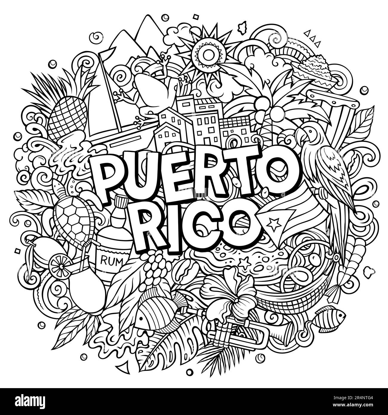 Puerto Rico cartoon doodle illustration. Funny Puerto-Rican design ...