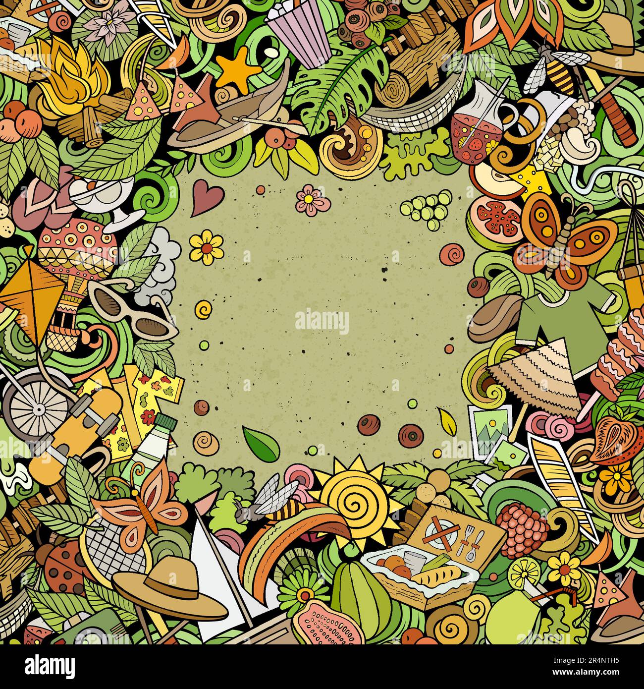 Summer cartoon vector doodles frame. Summertime border design. Season ...