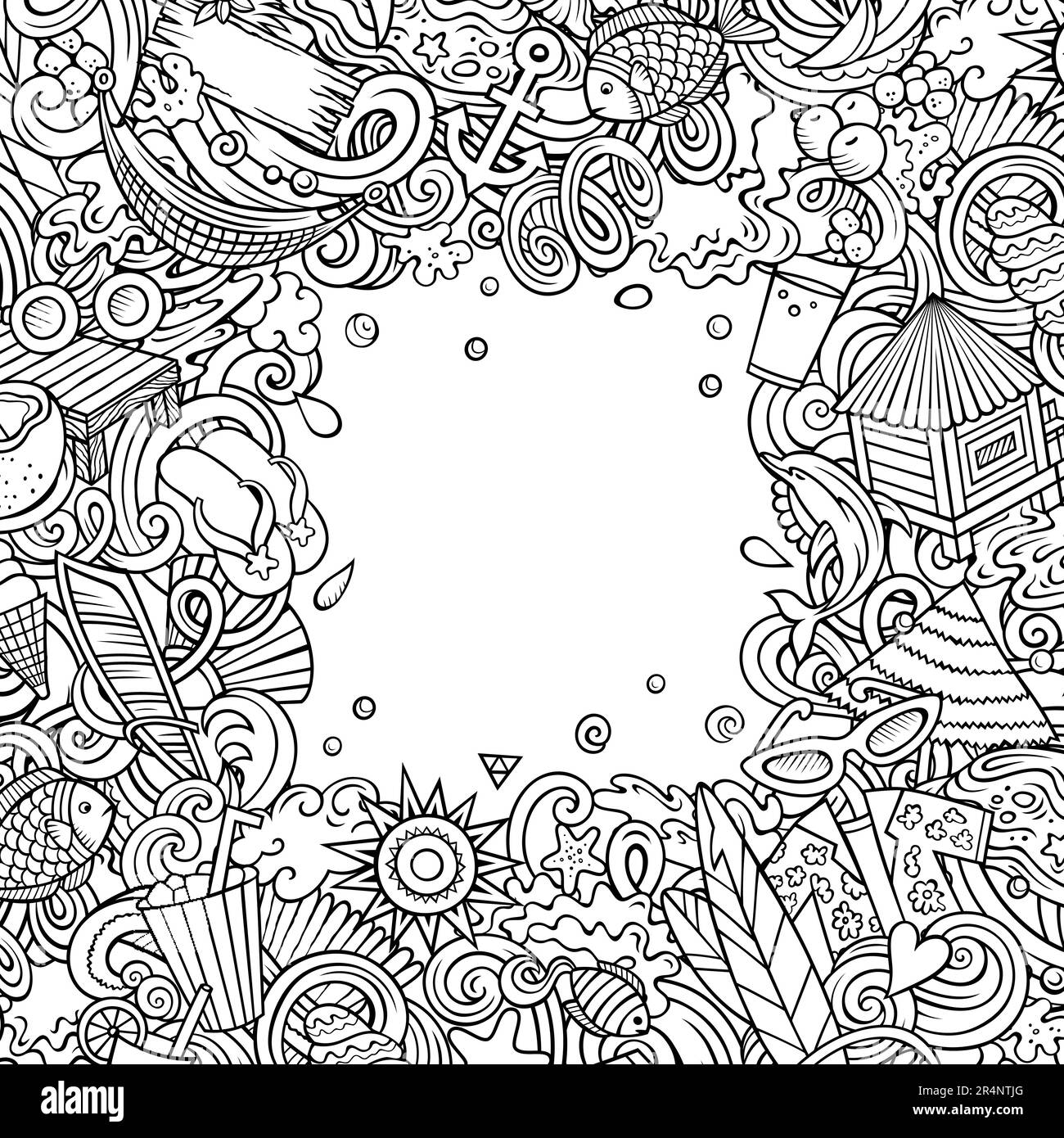 Summer beach cartoon vector doodles frame. Summertime border design ...
