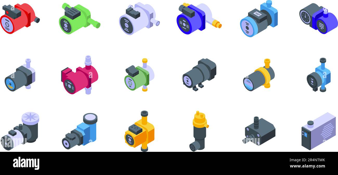 Water circulation pump icons set isometric vector. Treatment station ...