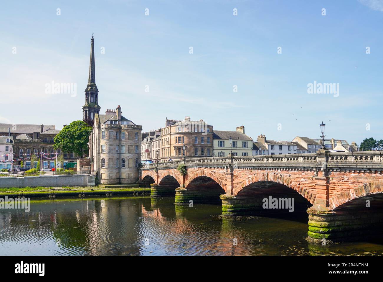 View west along the River Ayr towards Ayr New Bridge with the clock ...