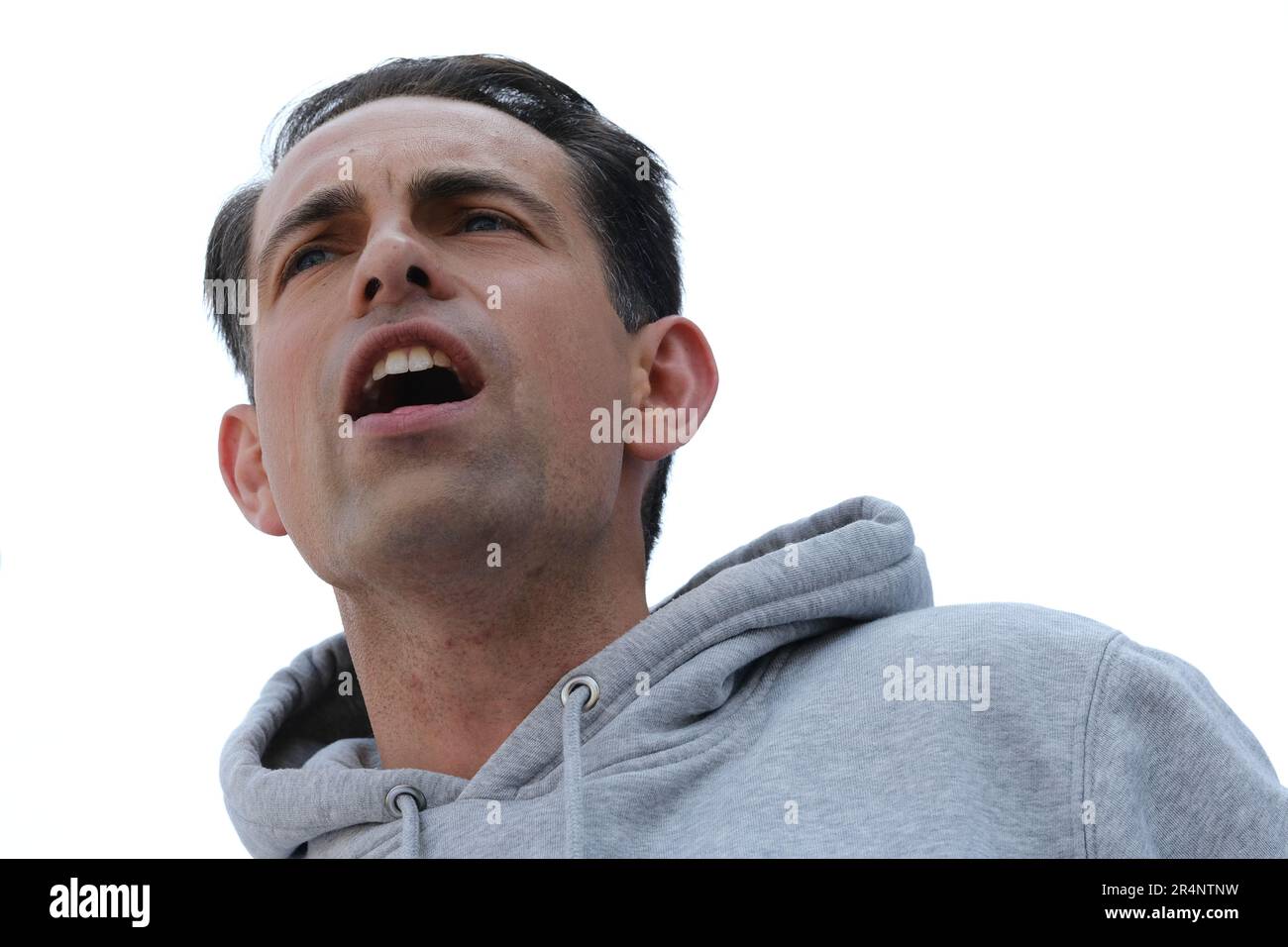 Brussels, Belgium. 29th May, 2023. Vlaams Belang chairman Tom Van ...