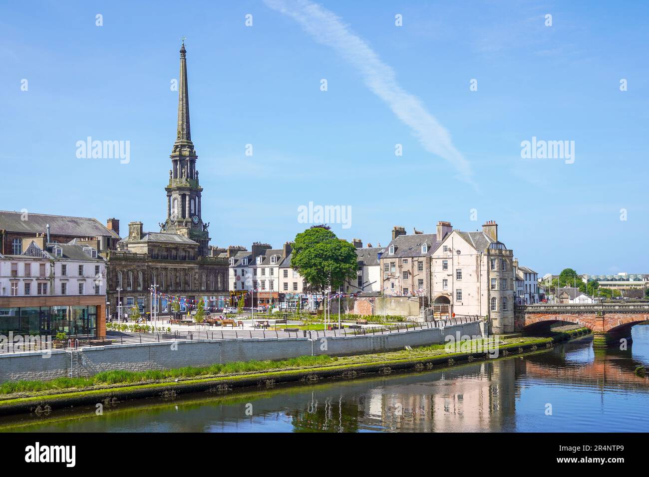 View west along the River Ayr towards Ayr New Bridge with the clock ...