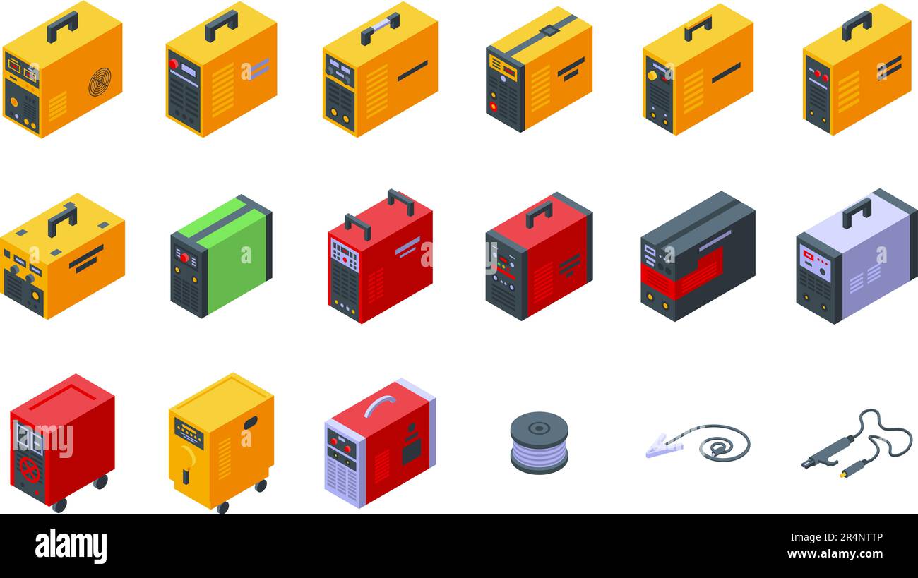 Welding machine icons set isometric vector. Cable material. Engineer ...