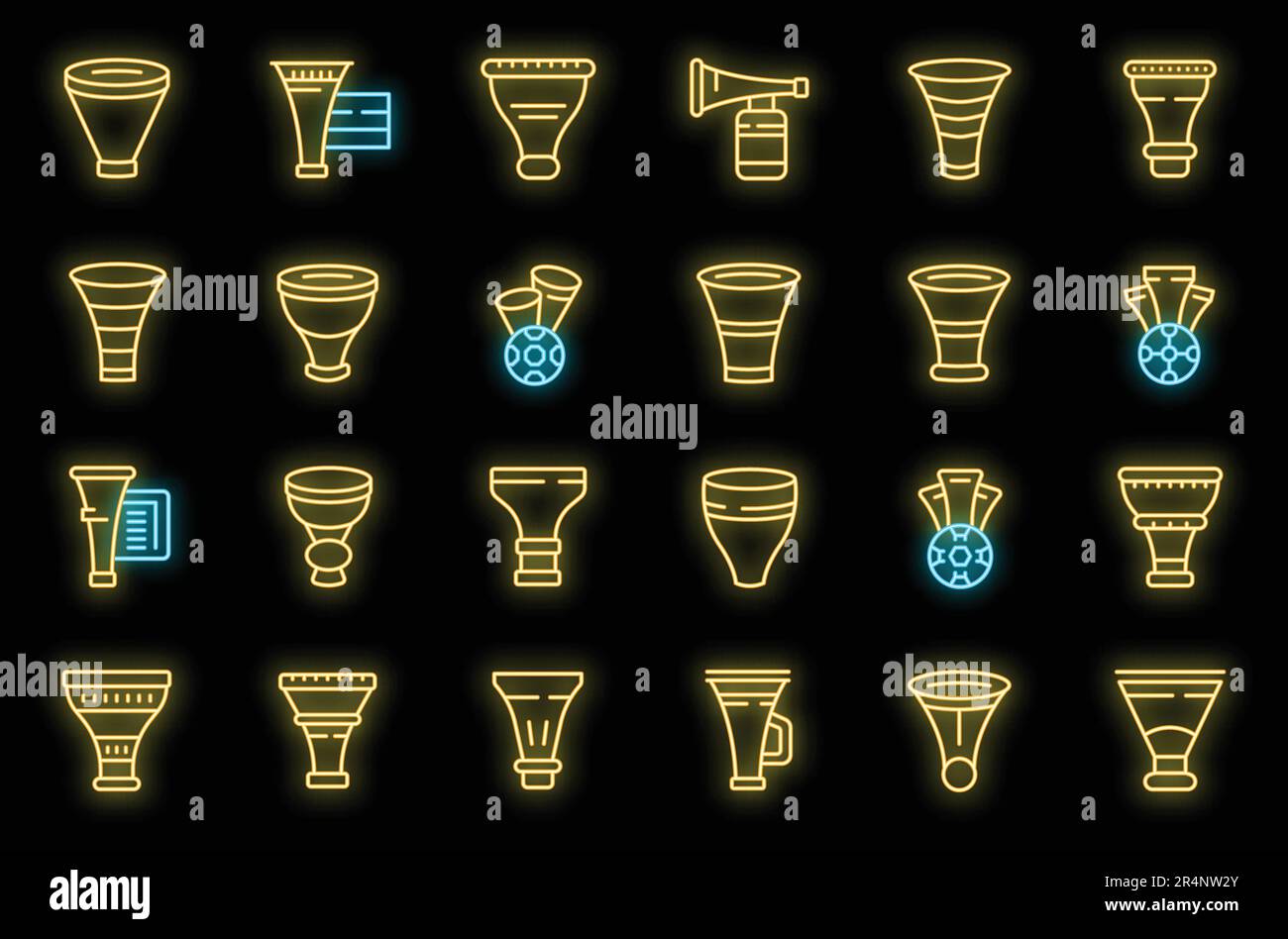Vuvuzela icons set outline vector. South Africa. Horn soccer neon color ...