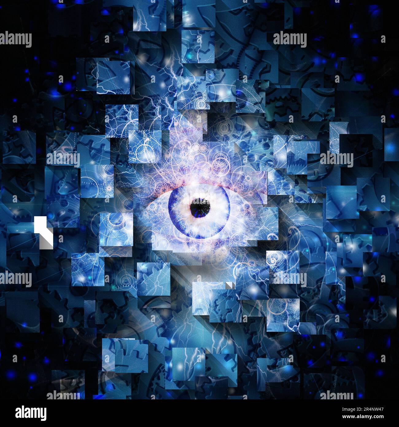 Eye and gears design. Welcome to the machine Stock Photo - Alamy