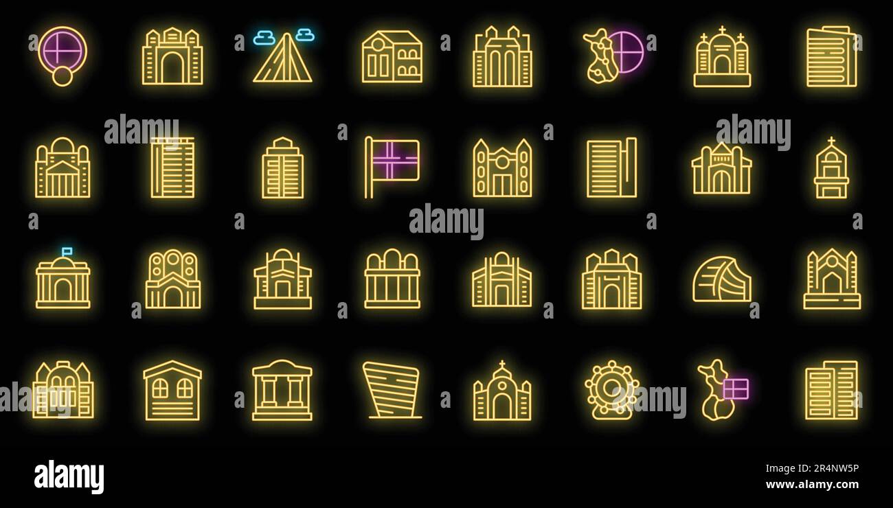 Helsinki icons set outline vector. Finland city. City monument neon ...