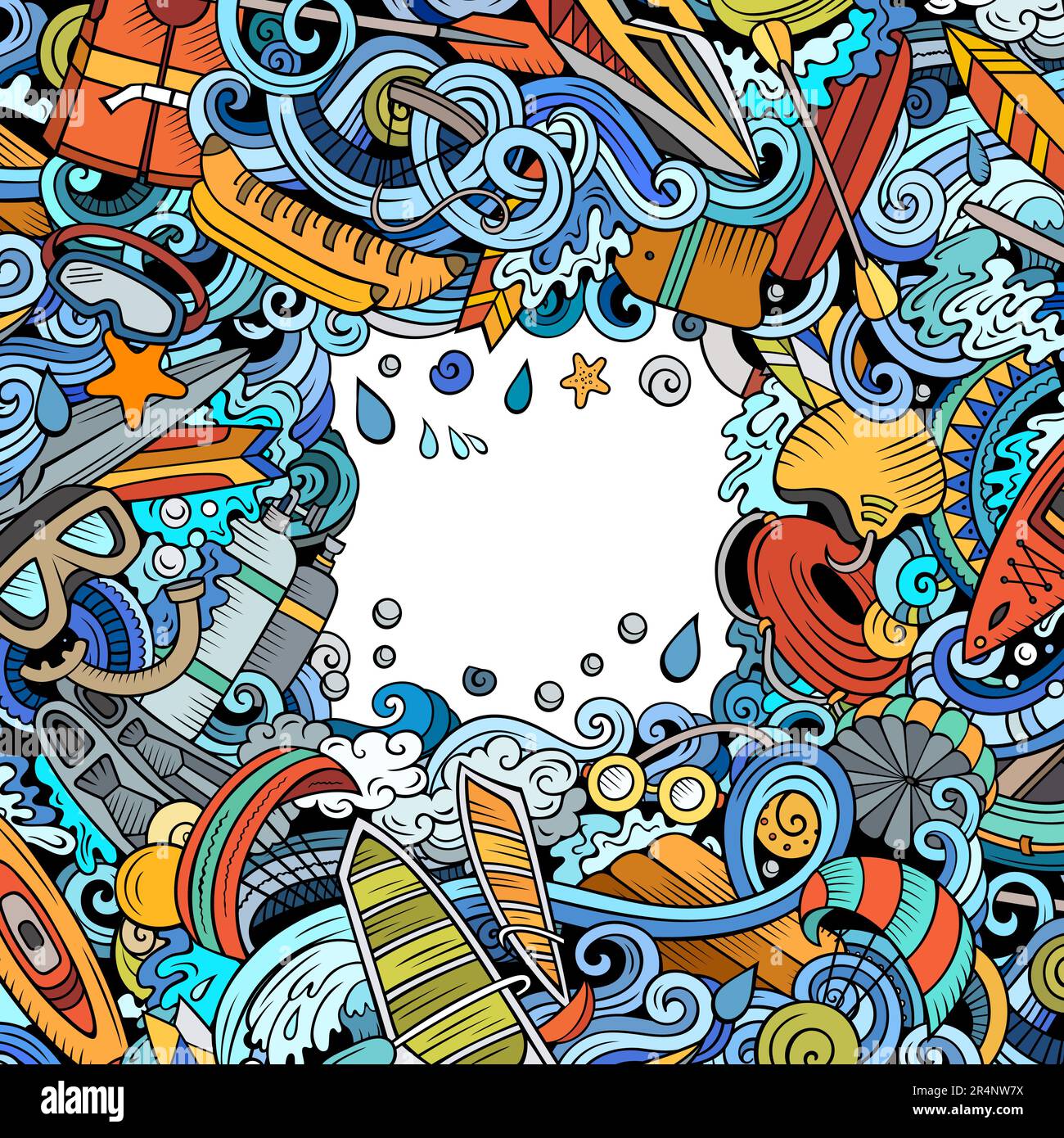 Water Sports vector doodles frame. Summer activities border design ...